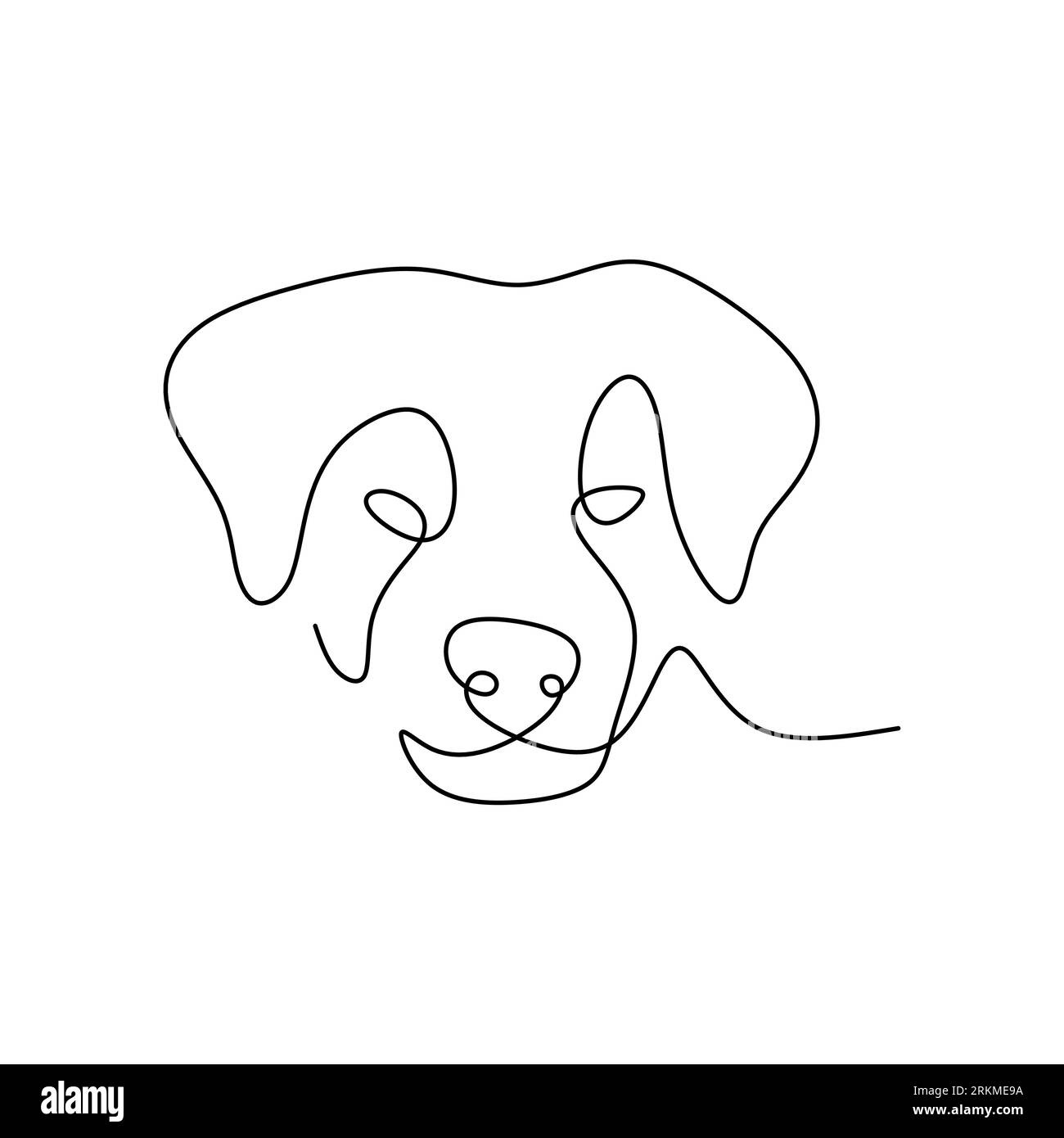 Continuous one single line of cute dog head isolated on white ...