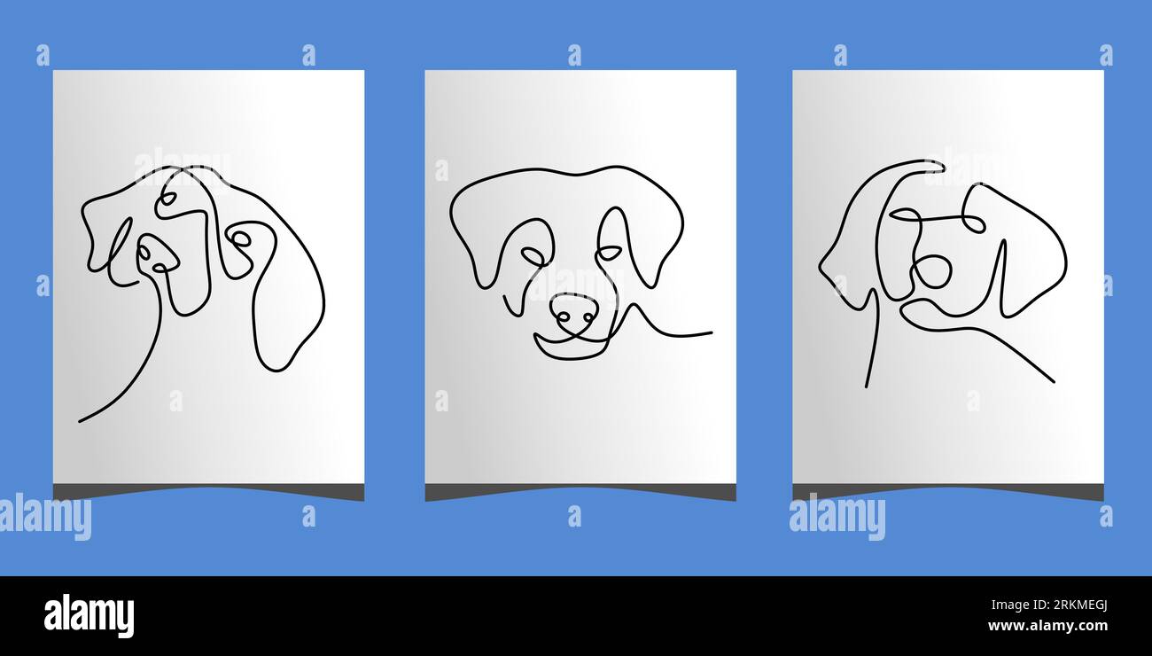 Continuous one single line of three cute dog head poster isolated on ...