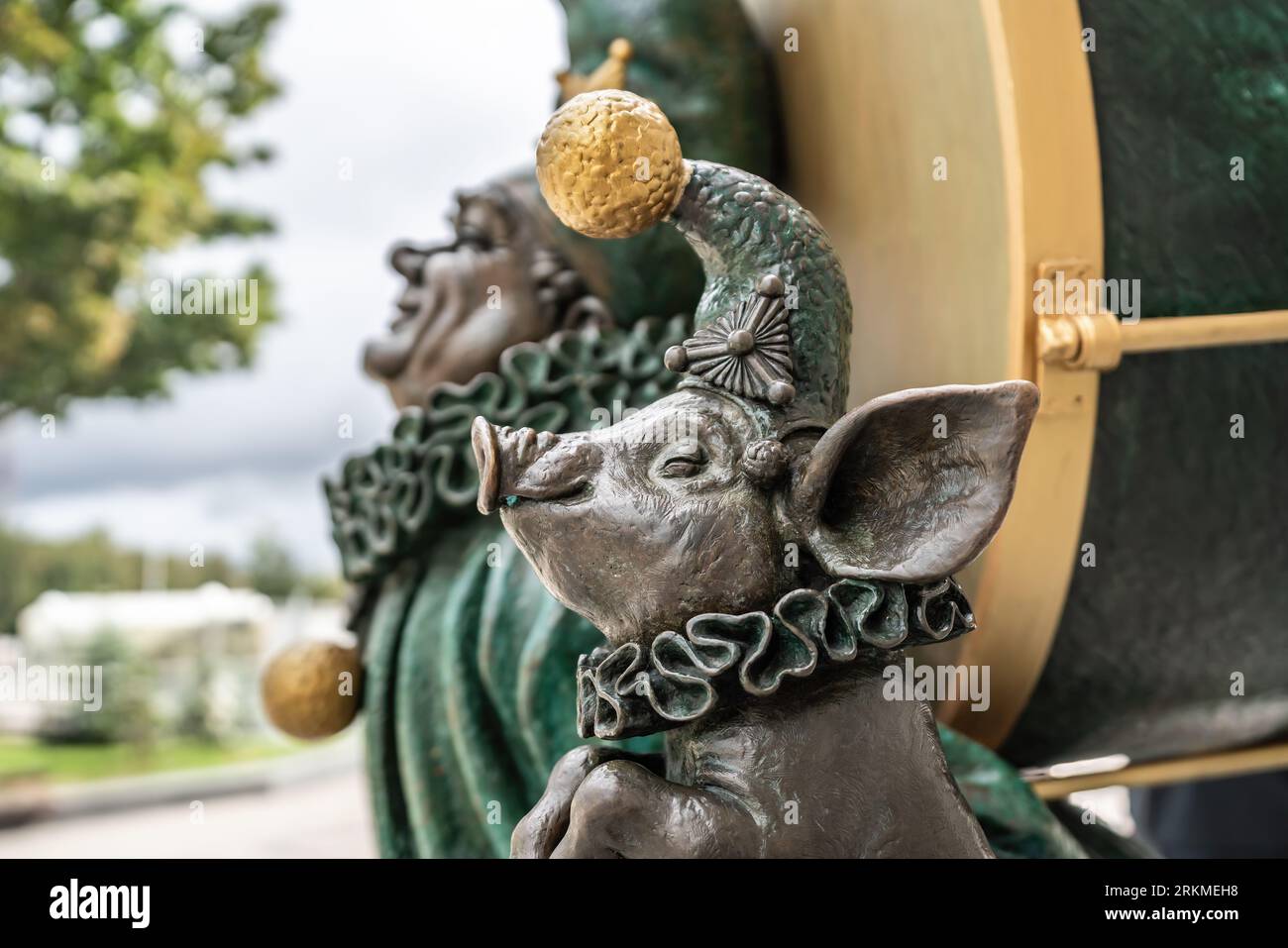 Pig detail of Clown, pig and rooster Sculpture in front of Belarusian ...