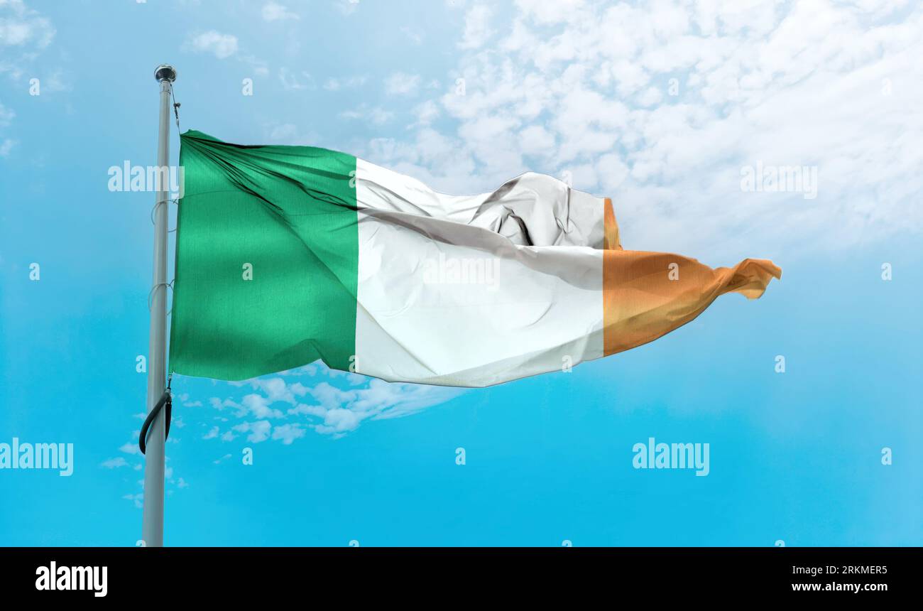 Ireland Flag - Realistic Waving Fabric Flag Stock Photo - Alamy