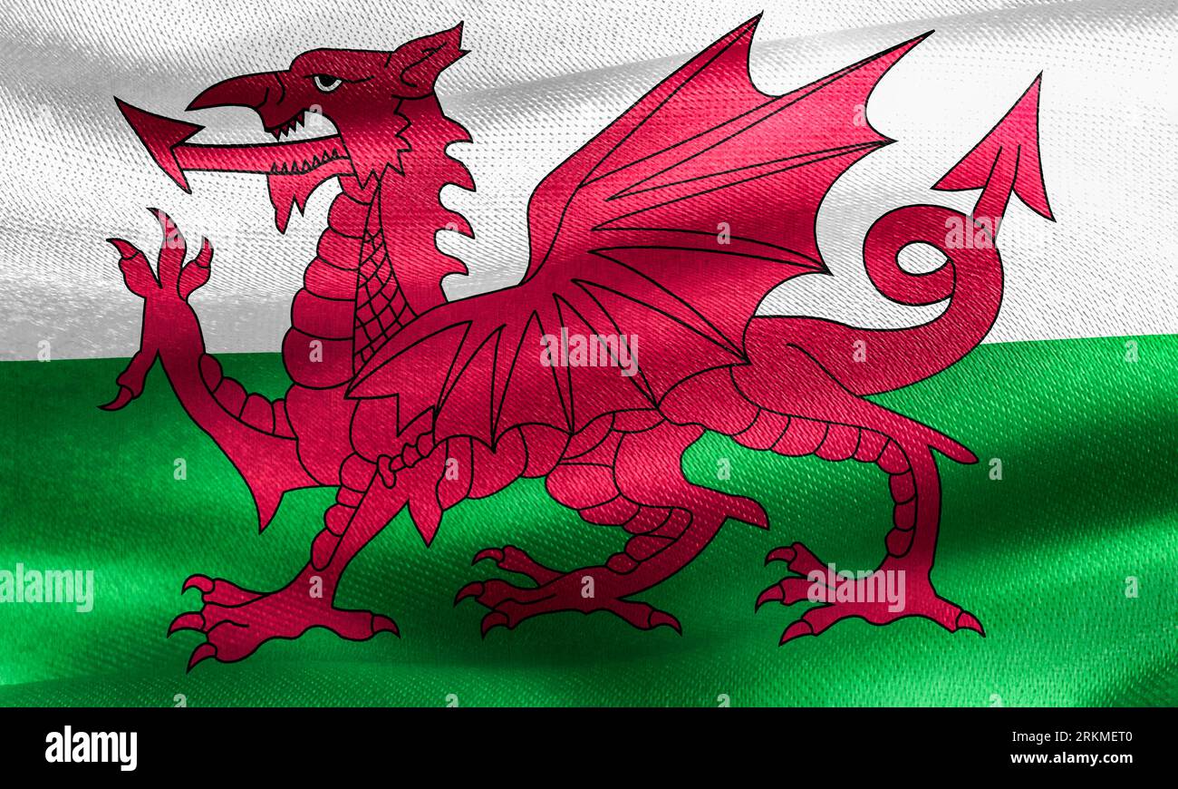 Wales Flag - Realistic Waving Fabric Flag Stock Photo - Alamy