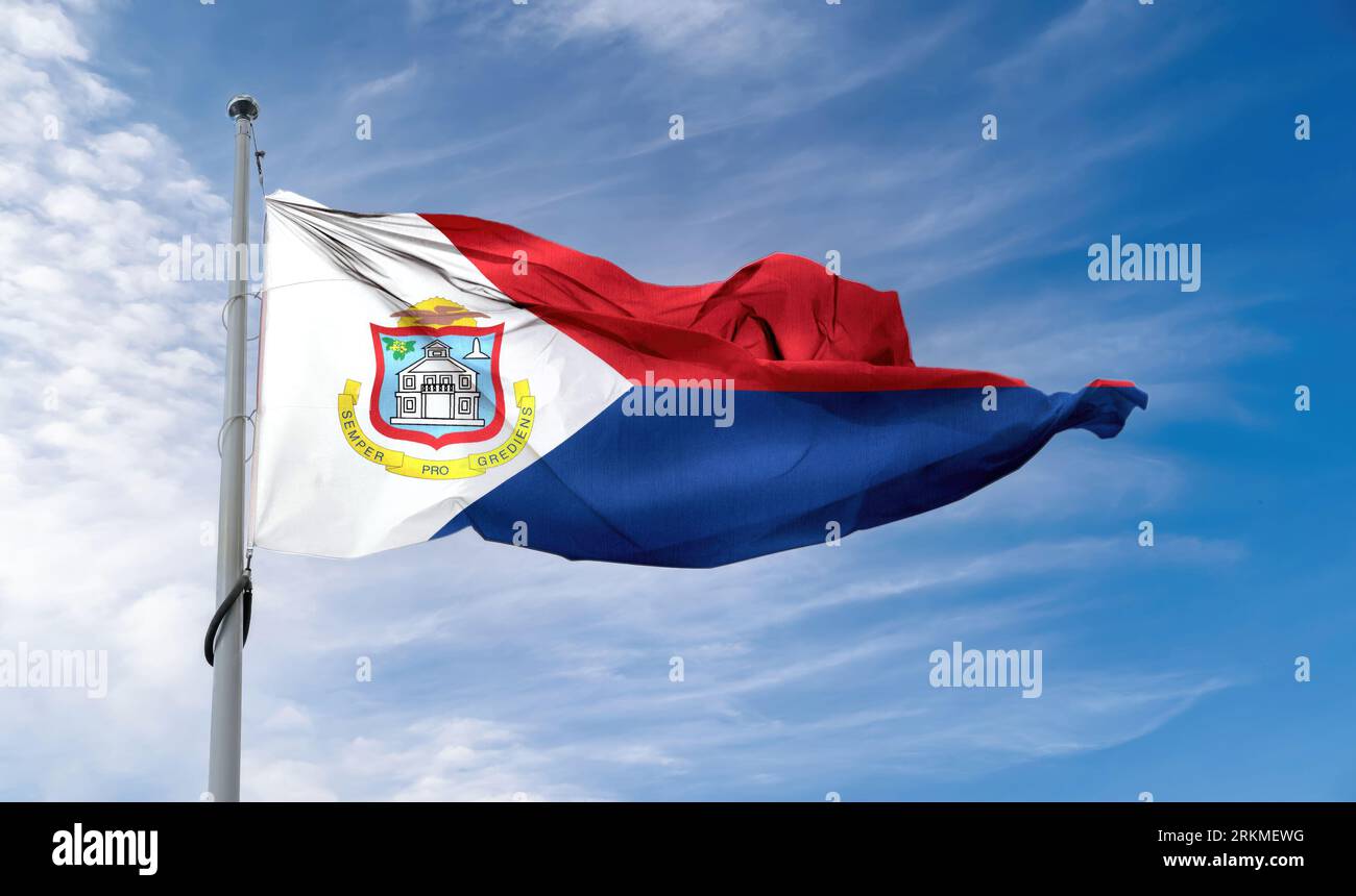 3D-Illustration Of A Sint Maarten Flag - Realistic Waving Fabric Flag ...