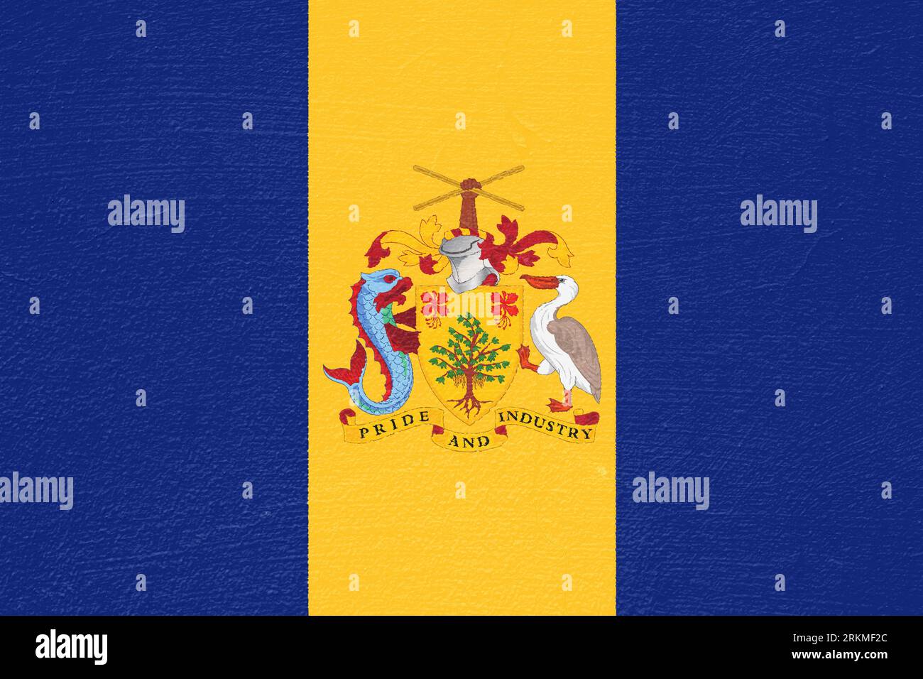 Flag and coat of arms of Barbados on a textured background. Concept ...