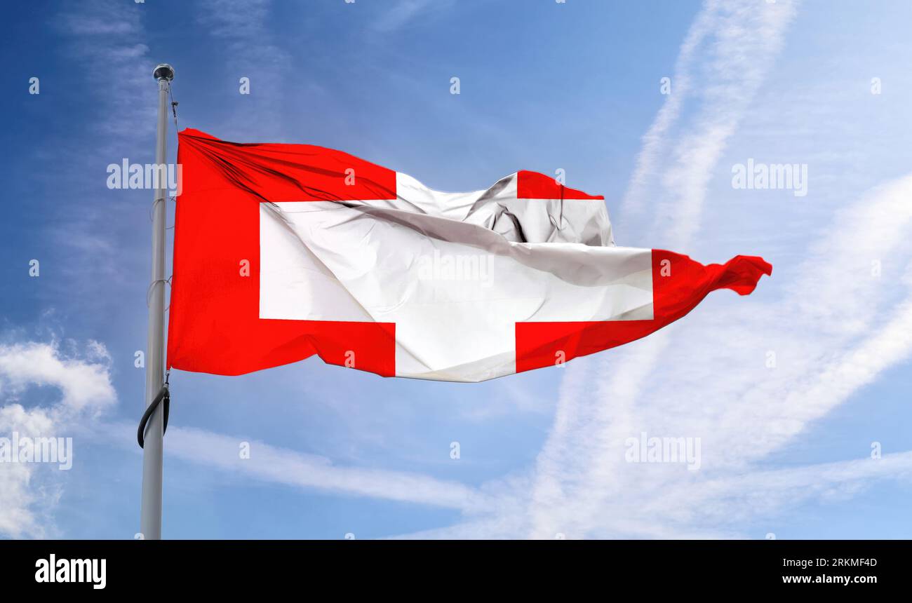 Swiss Flag - Realistic Waving Fabric Flag Stock Photo - Alamy
