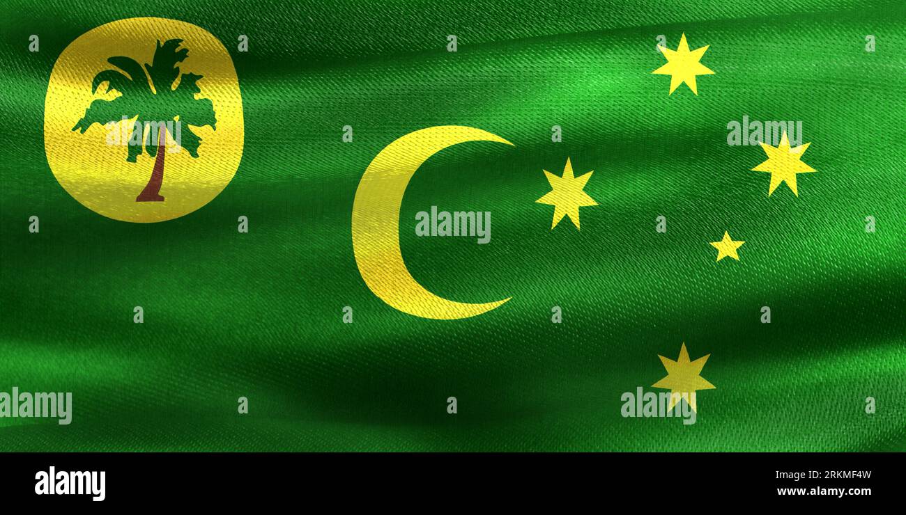 Cocos Islands Flag - Realistic Waving Fabric Flag Stock Photo - Alamy