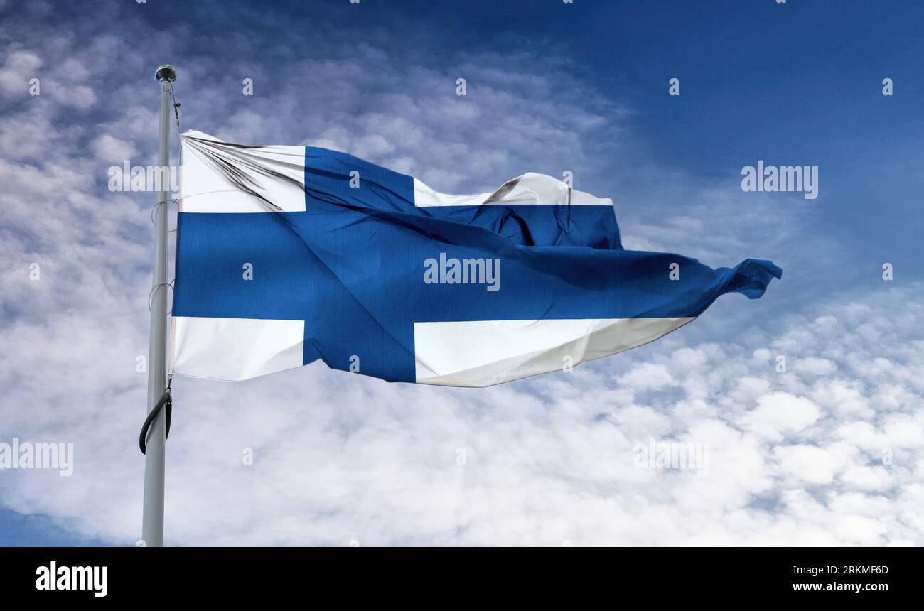 Finland Flag - Realistic Waving Fabric Flag Stock Photo - Alamy