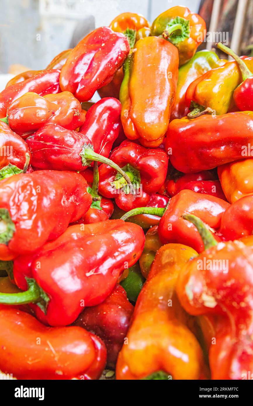 Africa, Egypt, Cairo. Red chili peppers at an outdoor market Stock ...