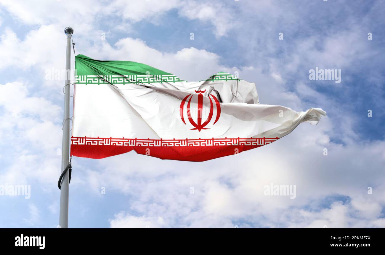 Iran Flag - Realistic Waving Fabric Flag Stock Photo - Alamy