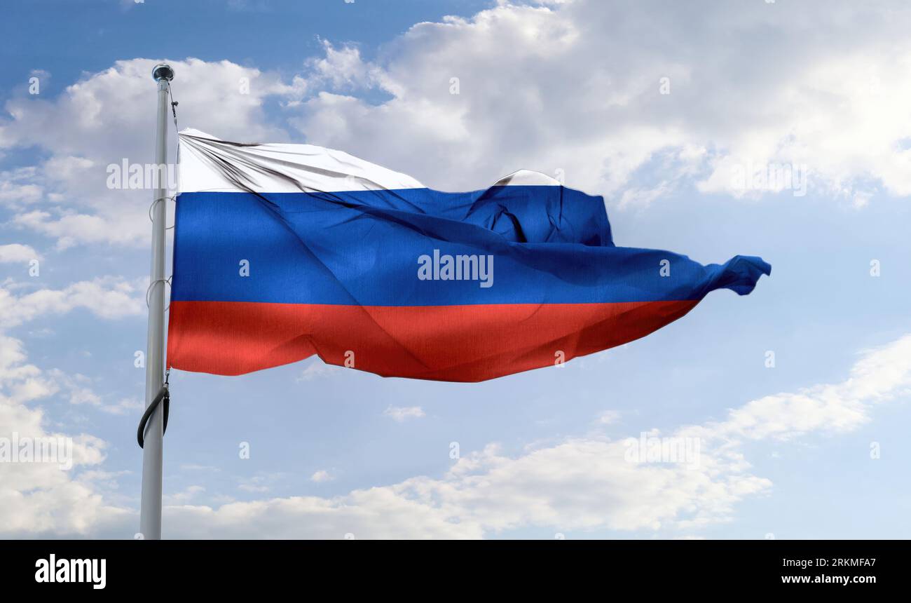 Russia Flag - Realistic Waving Fabric Flag Stock Photo - Alamy