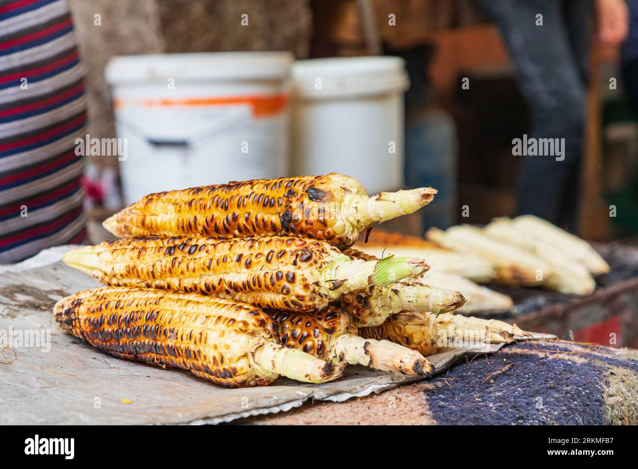 Cairo, Egypt, Africa. Roasted corn for sale at an outdoor market Stock ...