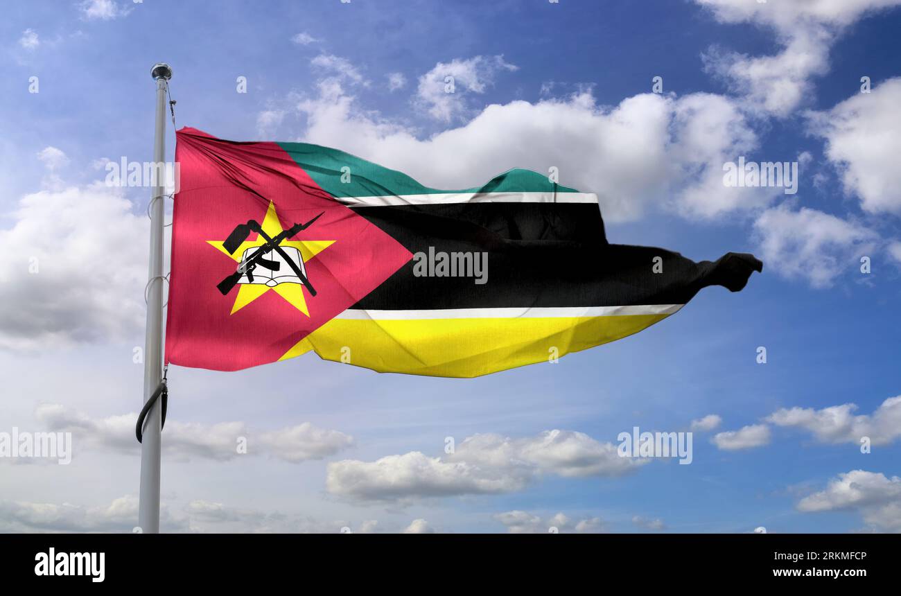 Mozambique Flag - Realistic Waving Fabric Flag Stock Photo - Alamy