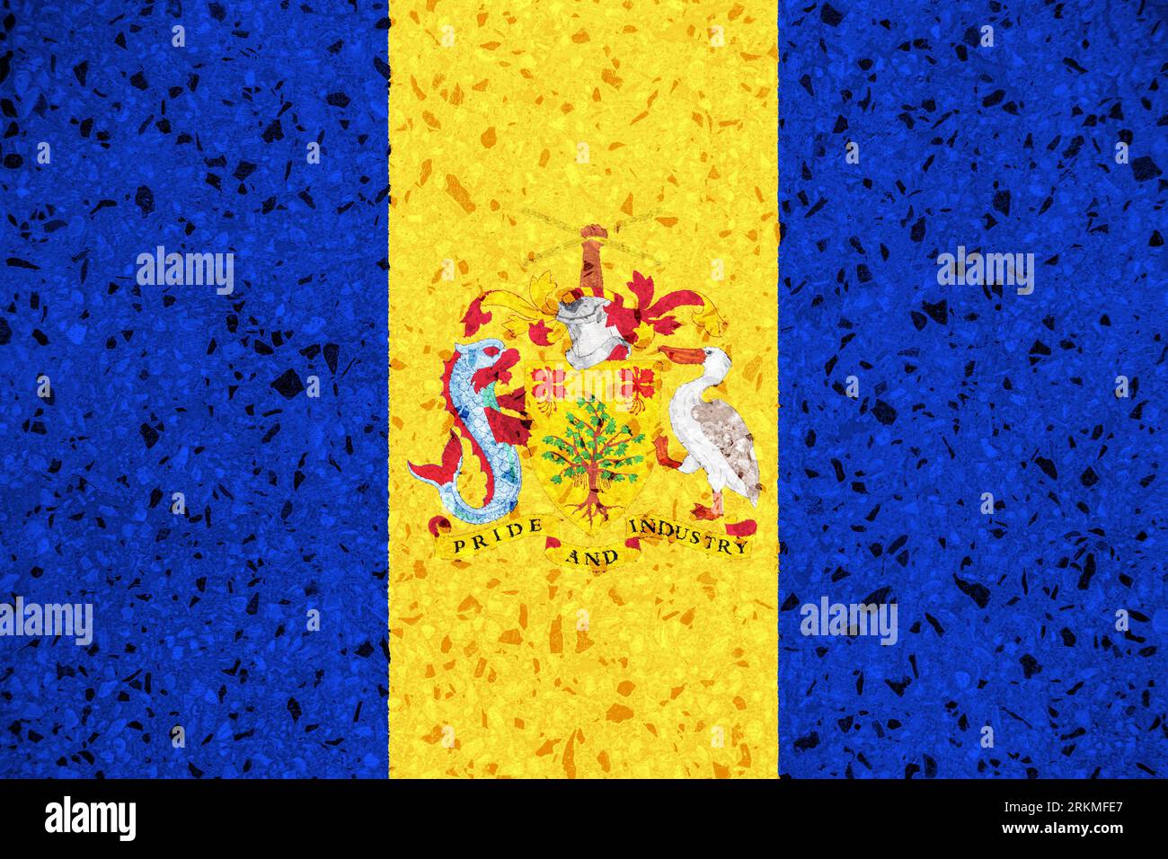 Flag and coat of arms of Barbados on a textured background. Concept ...