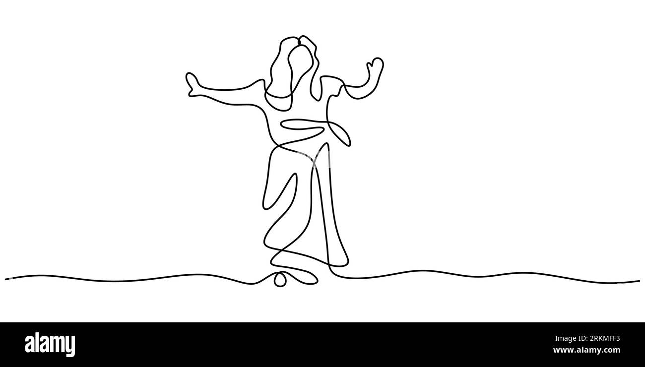 Continuous one single line of woman dancer from india isolated on white ...