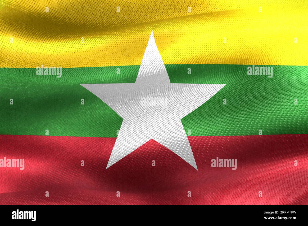Myanmar Flag - Realistic Waving Fabric Flag Stock Photo - Alamy