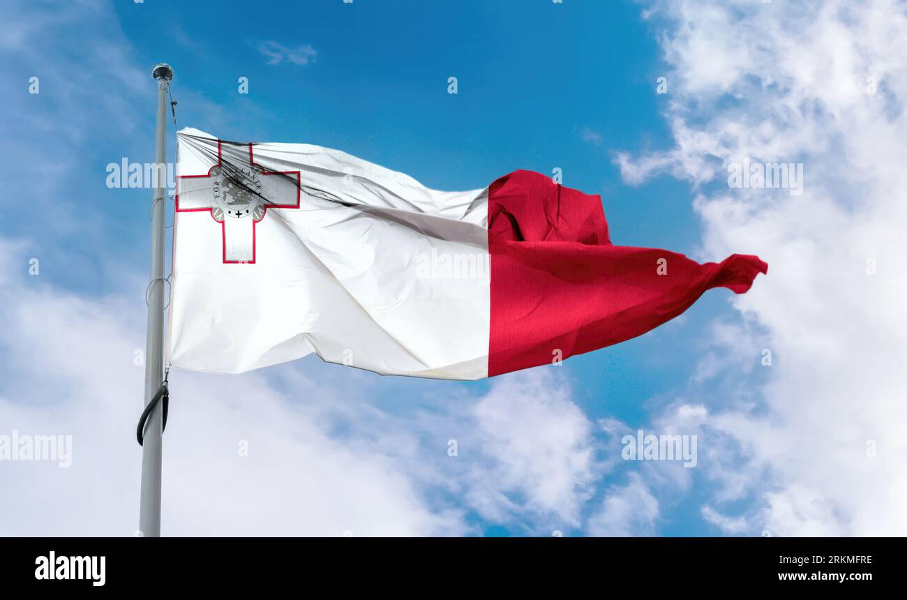Malta Flag - Realistic Waving Fabric Flag Stock Photo - Alamy