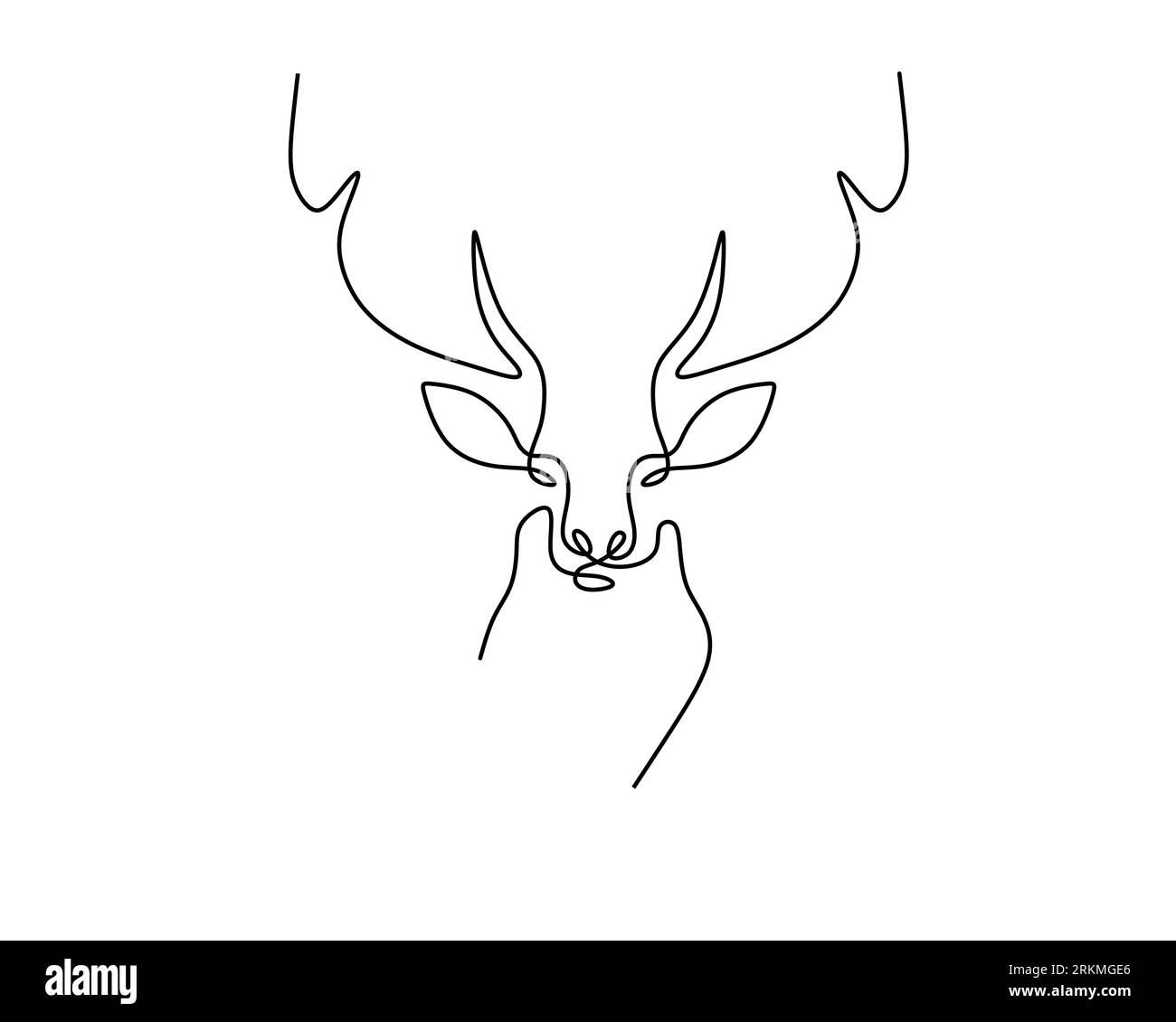 One continuous single line of deer head poster isolated on white ...