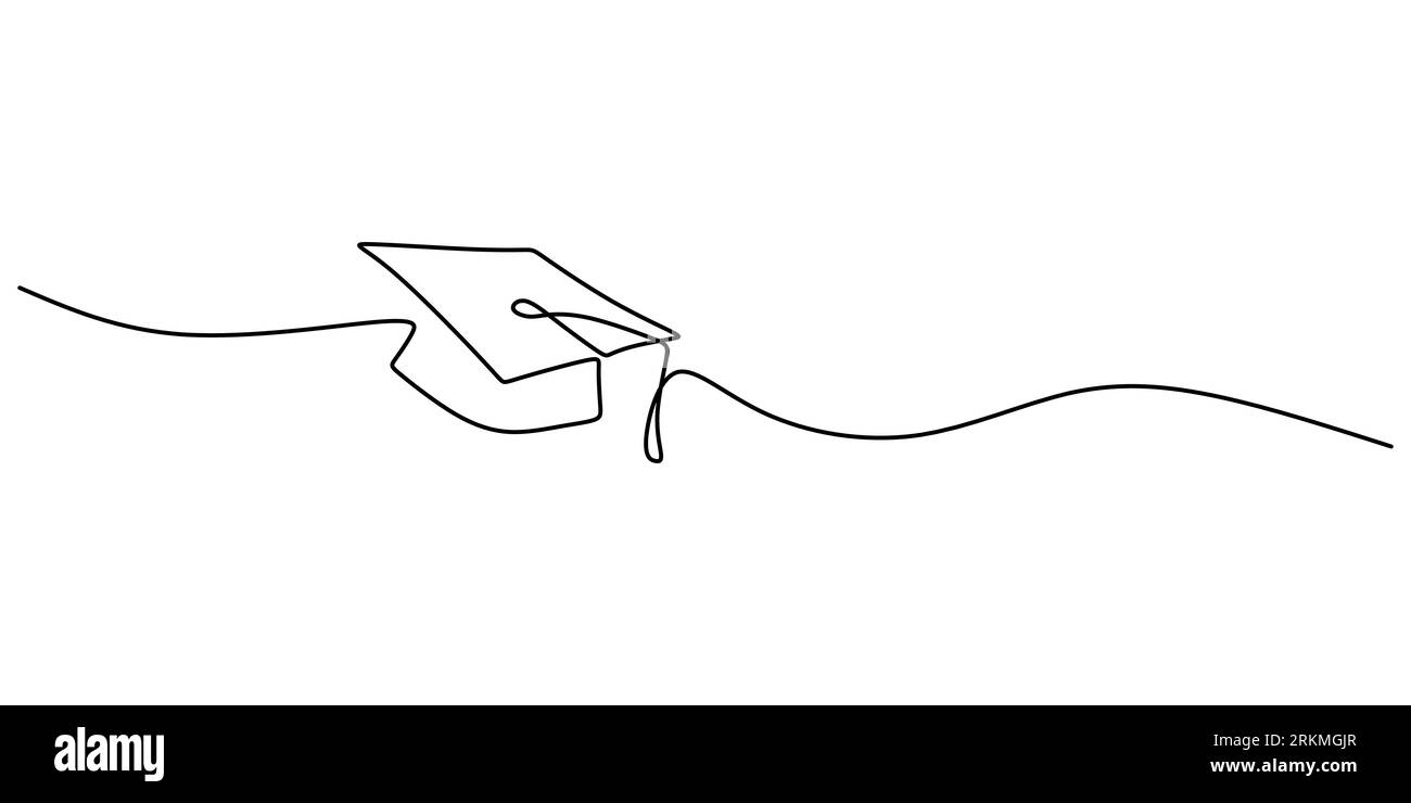 Continuous one single line of graduation hat isolated on white ...