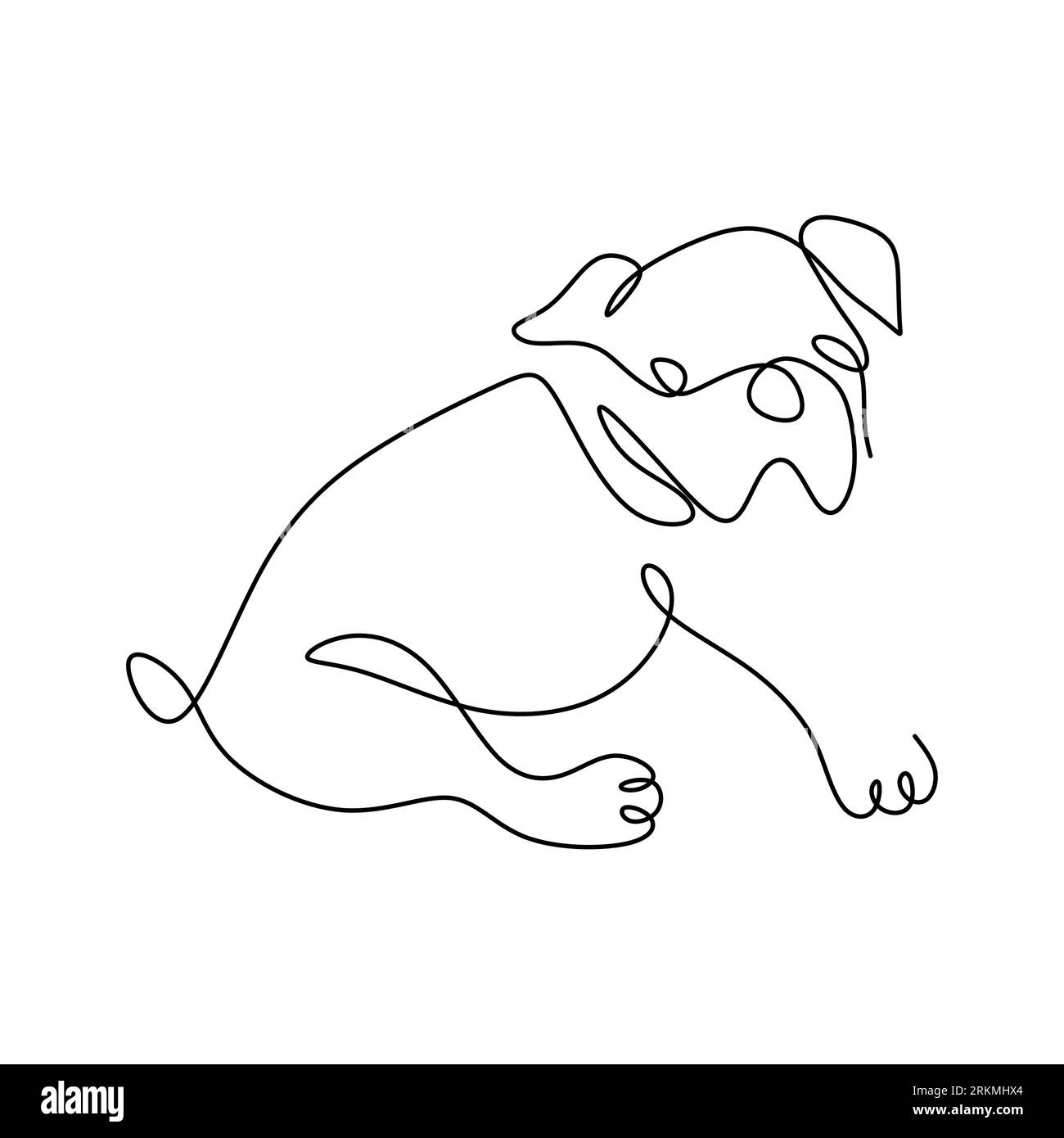 Continuous one single line of little puppy isolated on white background ...