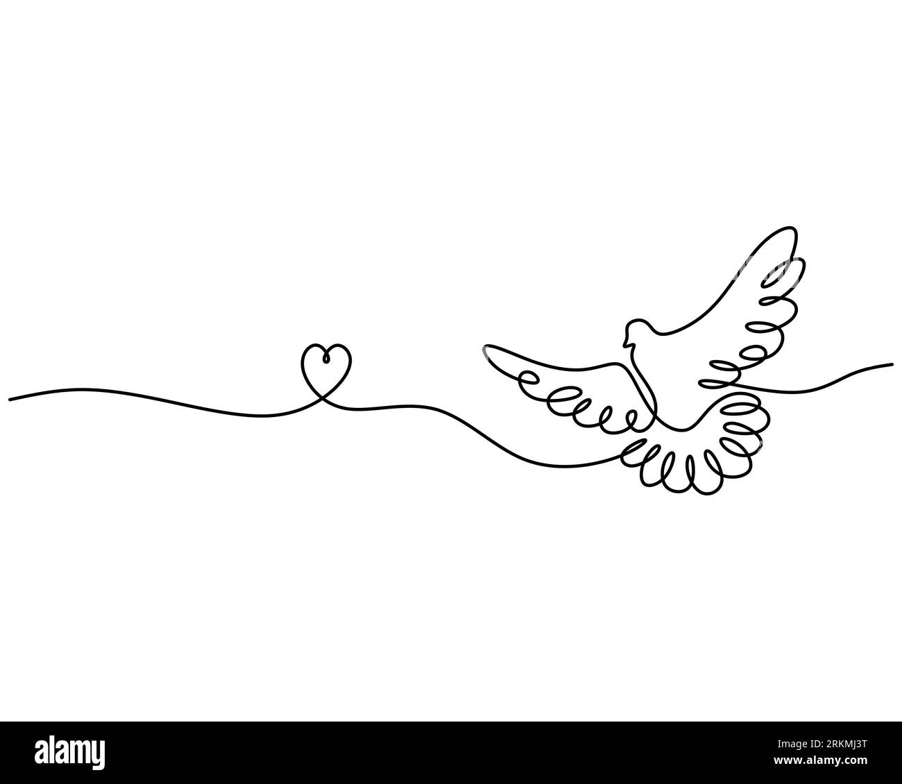 One continuous single line of pigeon bird with love heart symbol for ...
