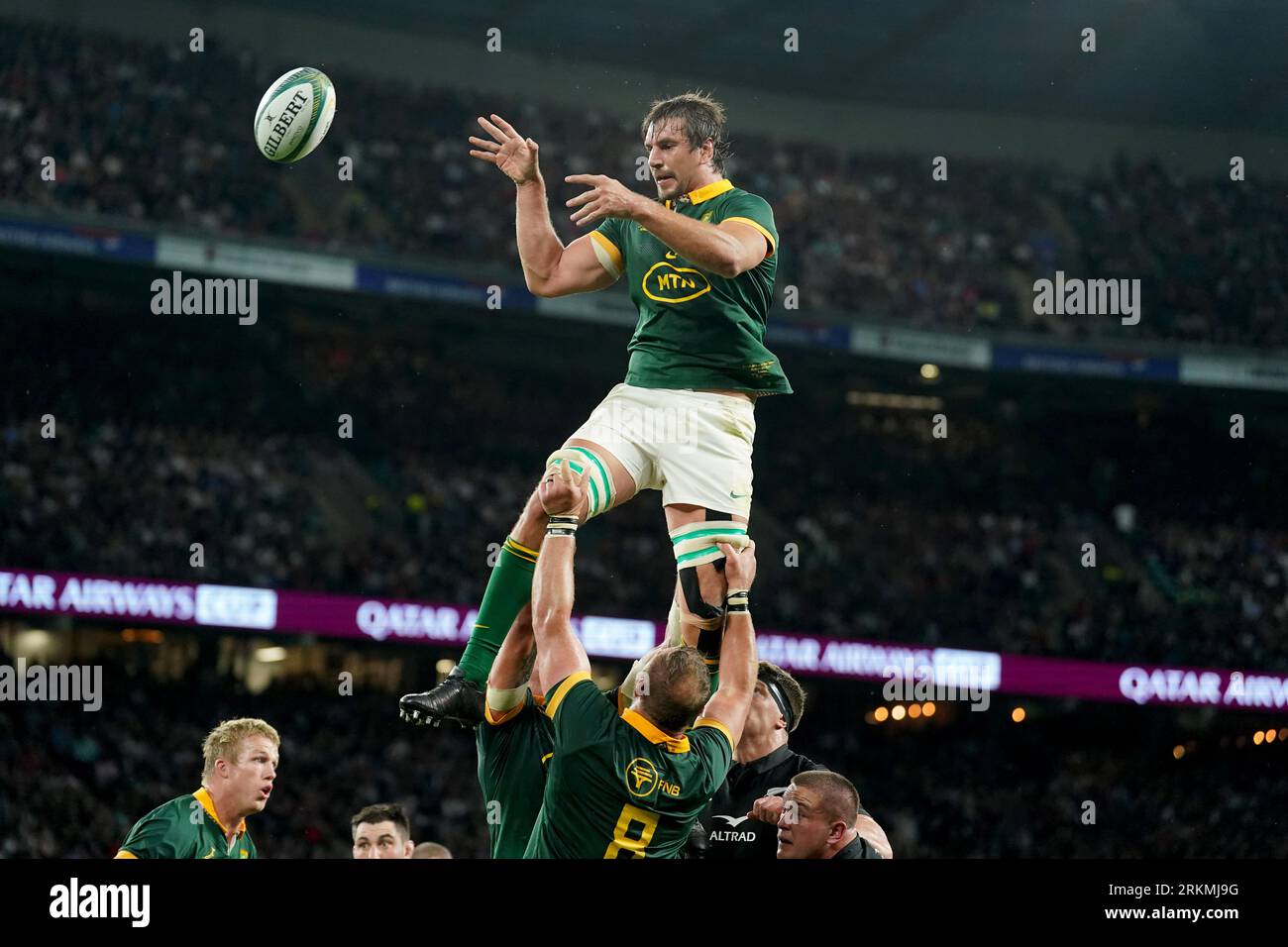 South Africa's Eben Etzebeth collects the ball from a line out during ...