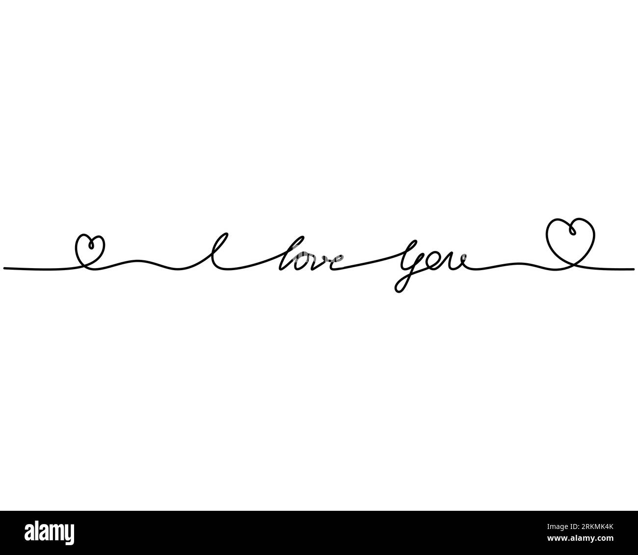One continuous single line of I love you word lettering. Hand written ...