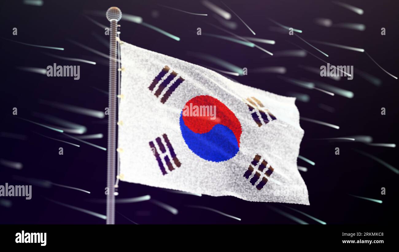 Flag of South Korea made of luminous dots, bottom view. Fluttering in ...