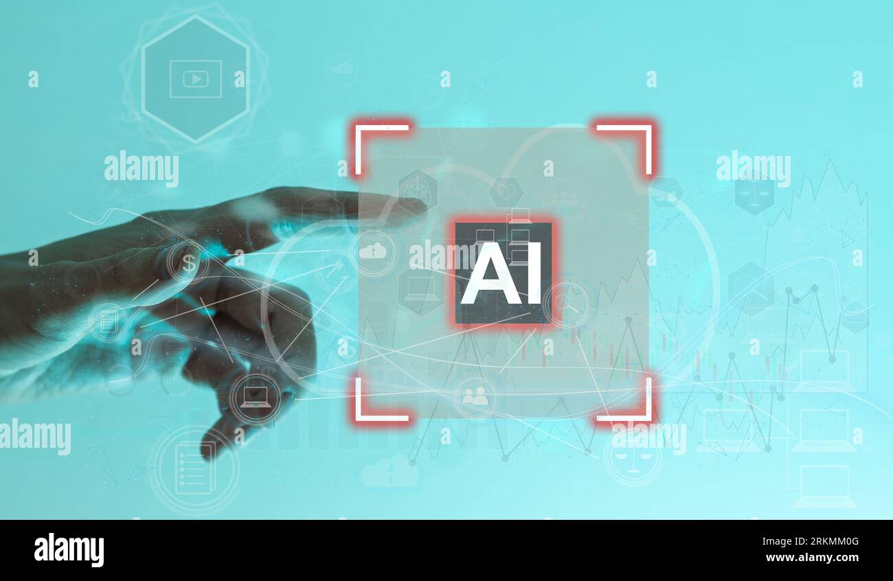 Hand touching hologram modern Technology AI Artificial Intelligence is ...