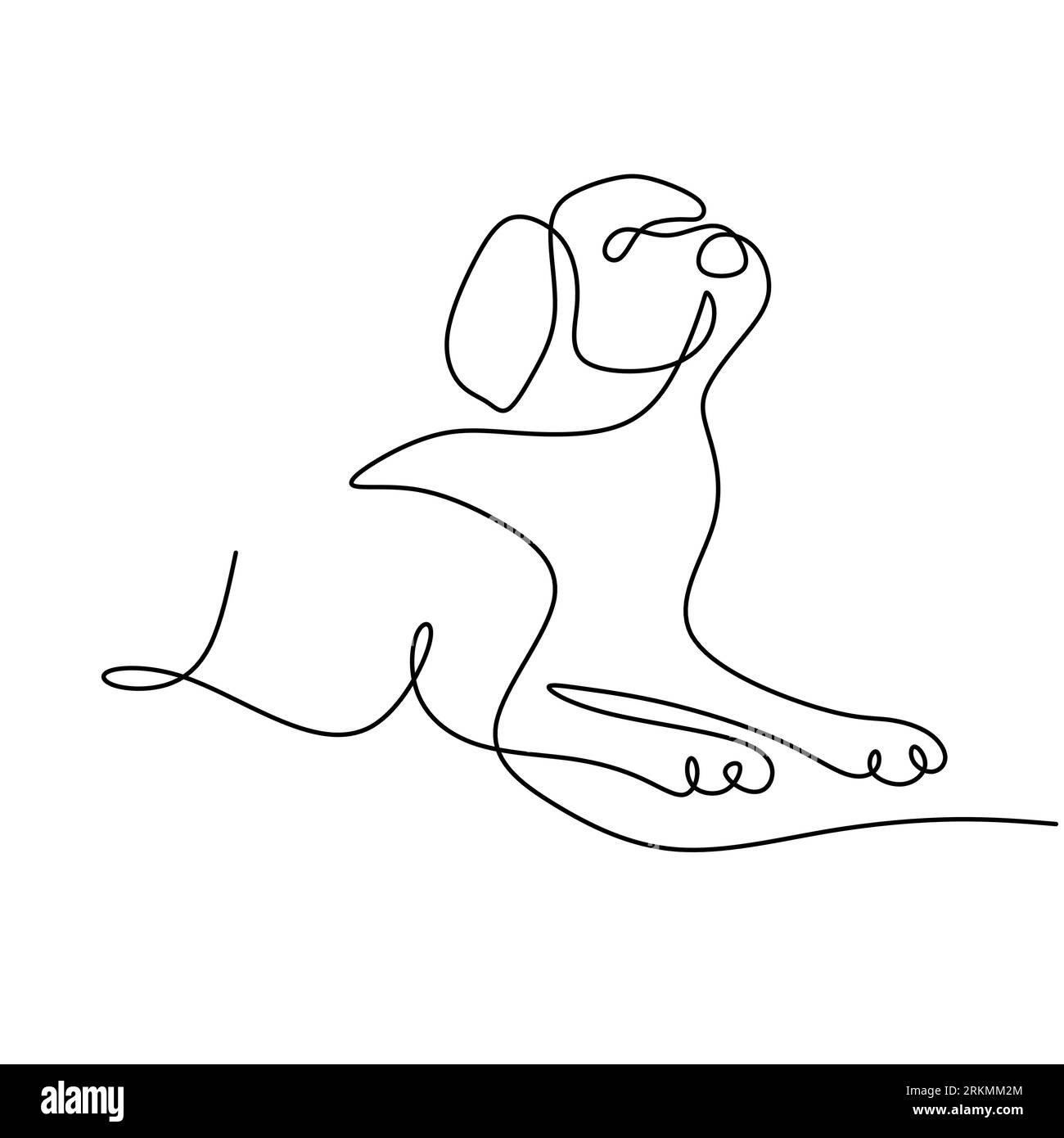 Continuous one single line of little dog isolated on white background ...