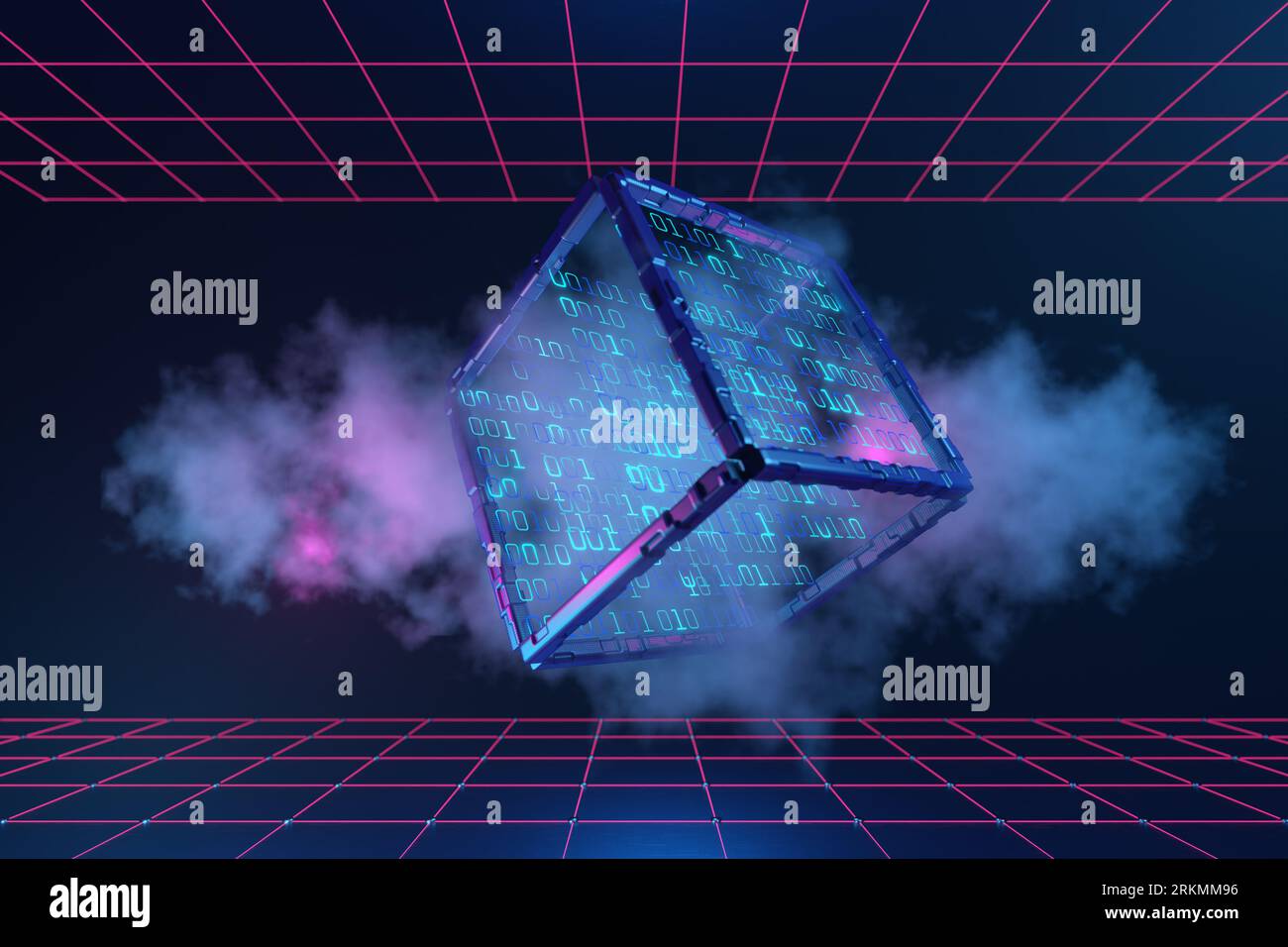 Cloud Technology Concept Artificial Intelligence Cube With Numbers Blockchain Technology
