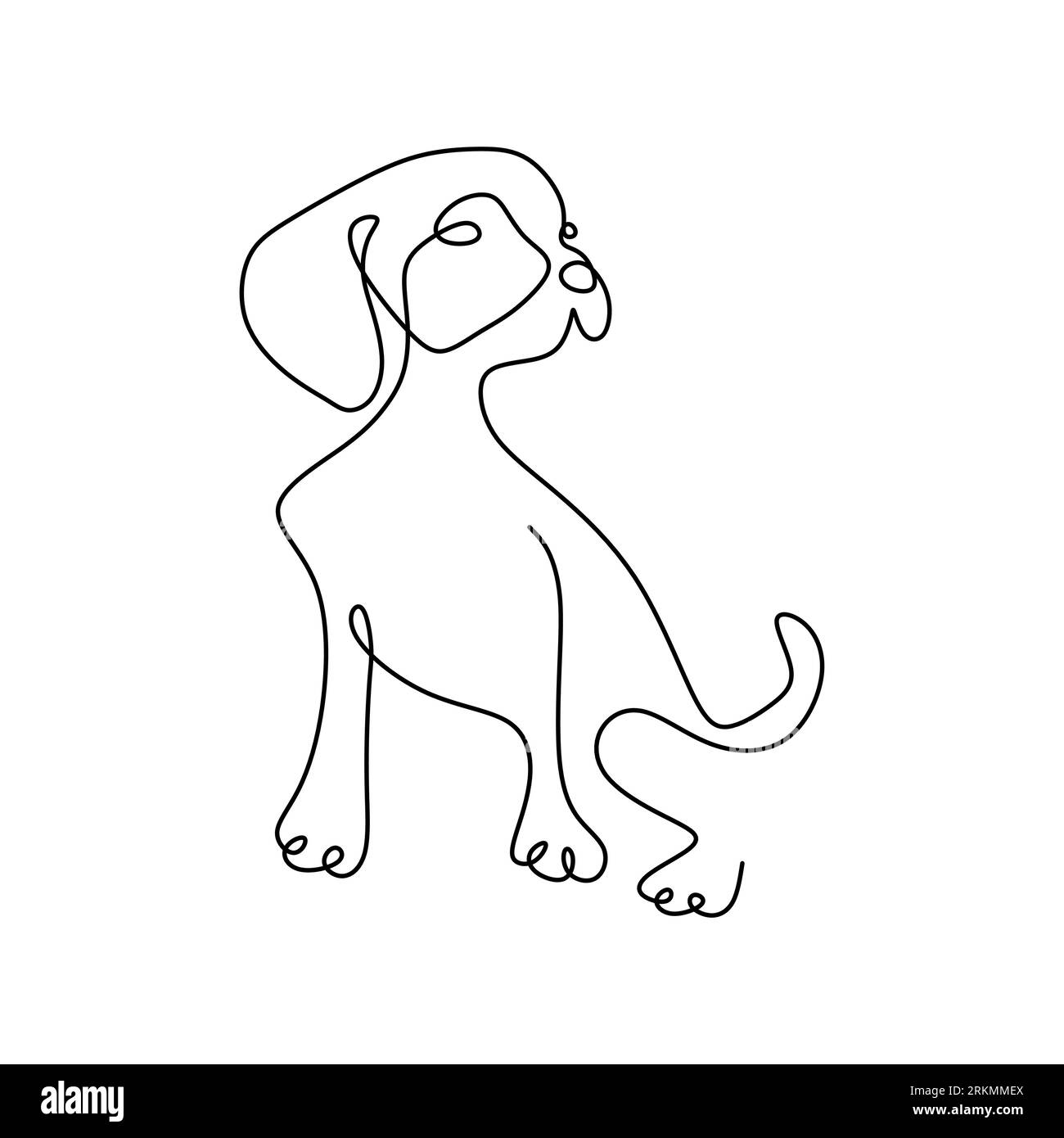 Continuous one single line of little dog isolated on white background ...
