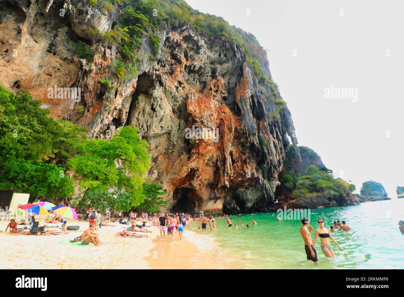 December 30th, 2018, Phuket, Thailand - Beach goers and Tourists at world famous Railay Beach ...