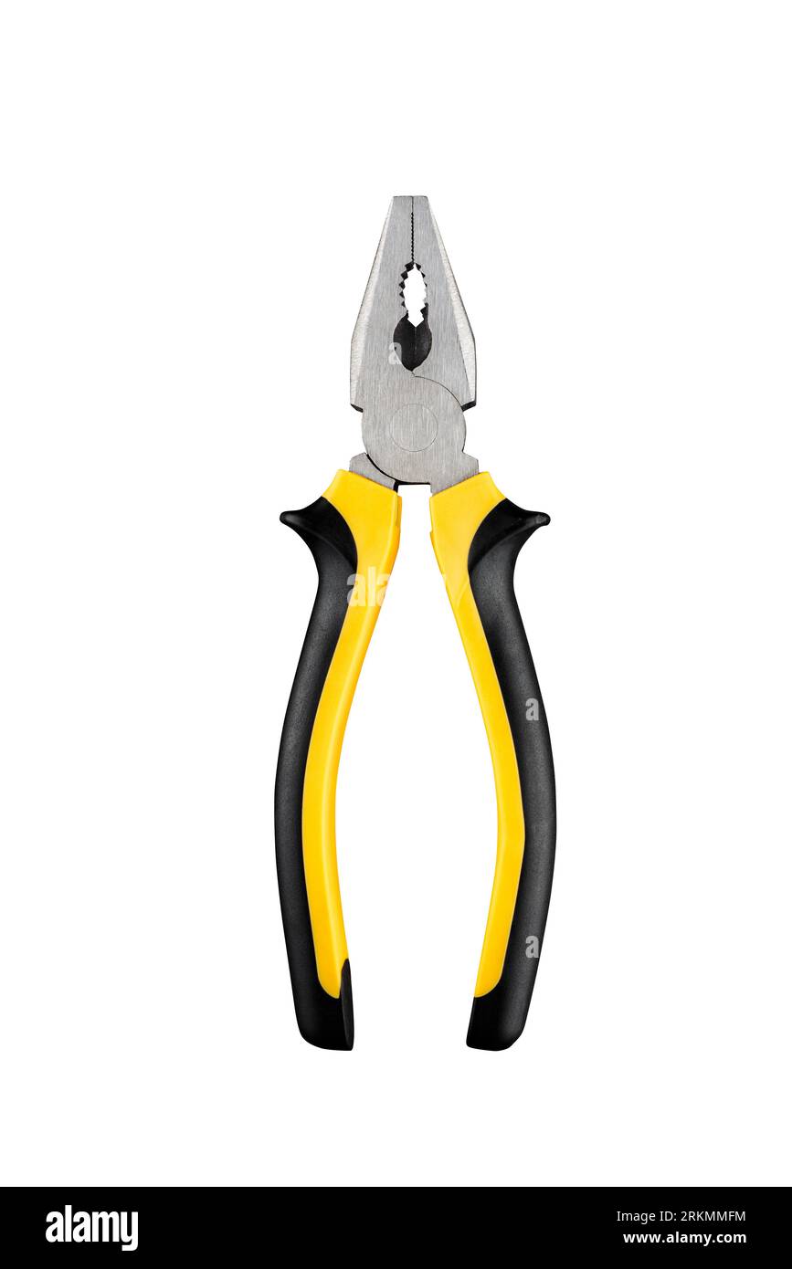Hand tool pliers. Yellow pliers isolated on white background. Pliers ...