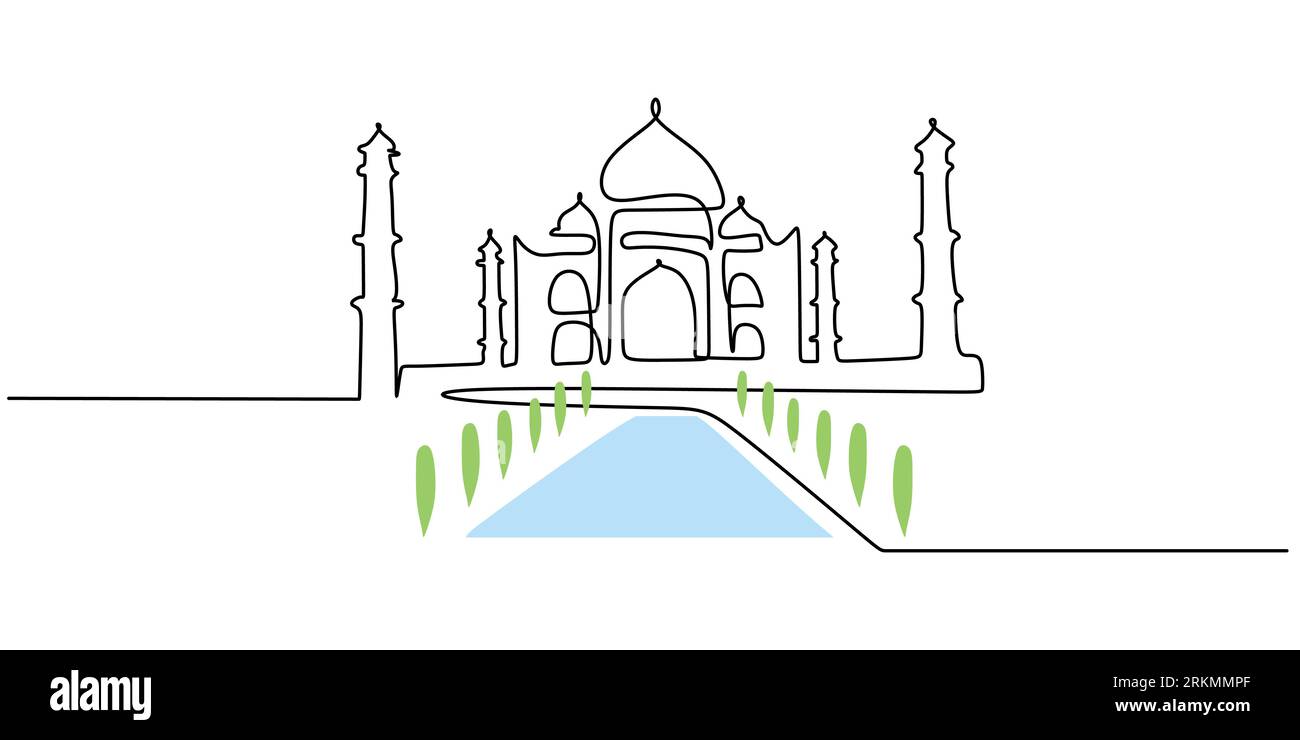 Continuous one single line of taj mahal from india isolated on white ...