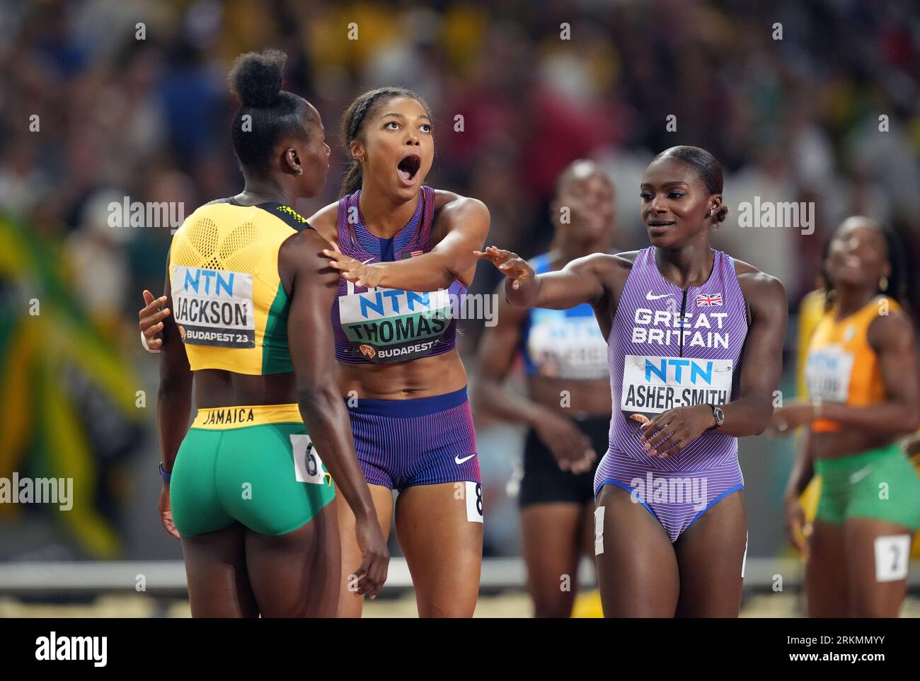Jamaica’s Shericka Jackson, Great Britain’s Dina Asher-Smith and USA’s ...