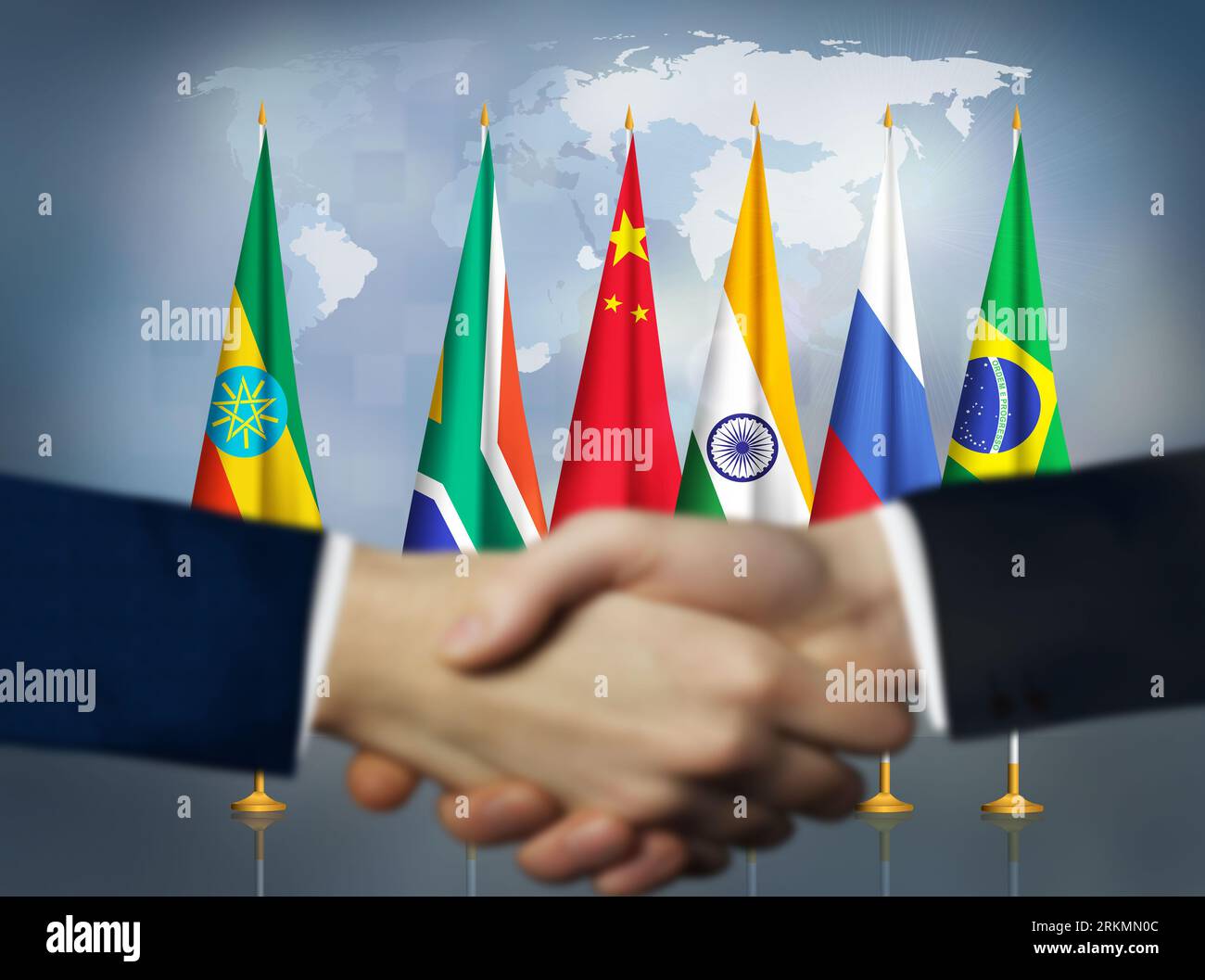Ethiopia flag with BRICS member countries flags Stock Photo - Alamy
