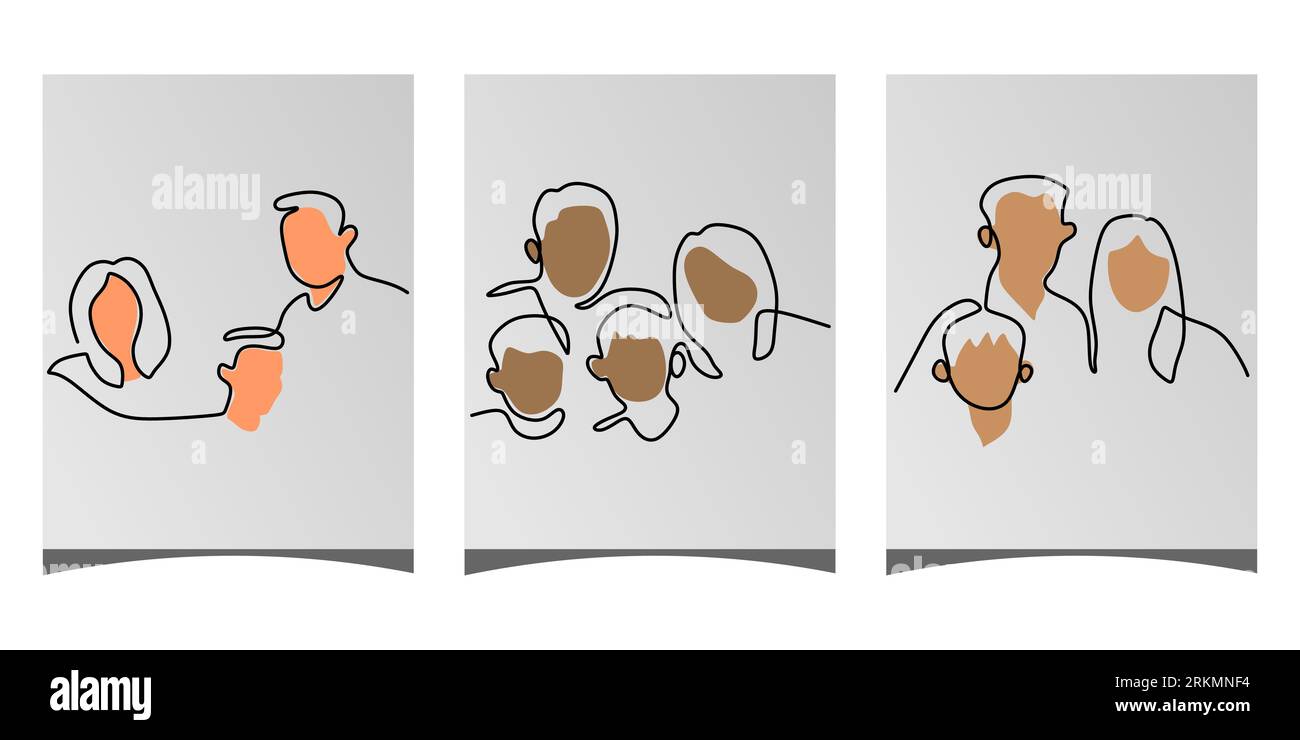 Continuous one single line of three family posters isolated on white ...