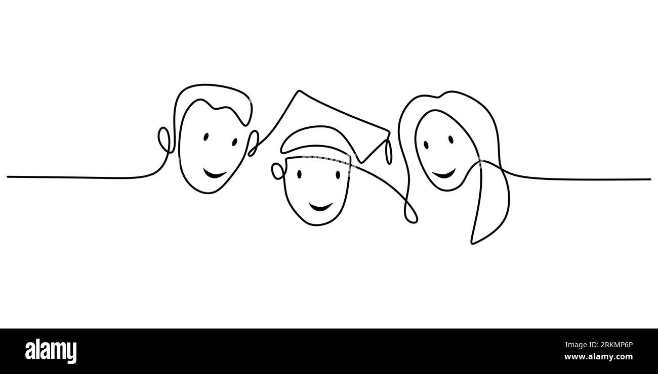 Continuous one single line of kid using graduation hat photo with his ...