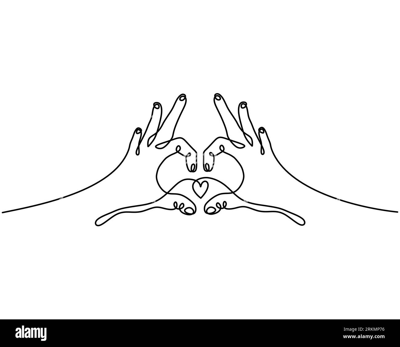 One continuous single line of two hand make heart pose with fingers for ...