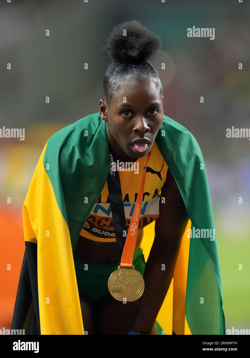 Jamaica’s Shericka Jackson after winning the Women’s 200m final on day ...