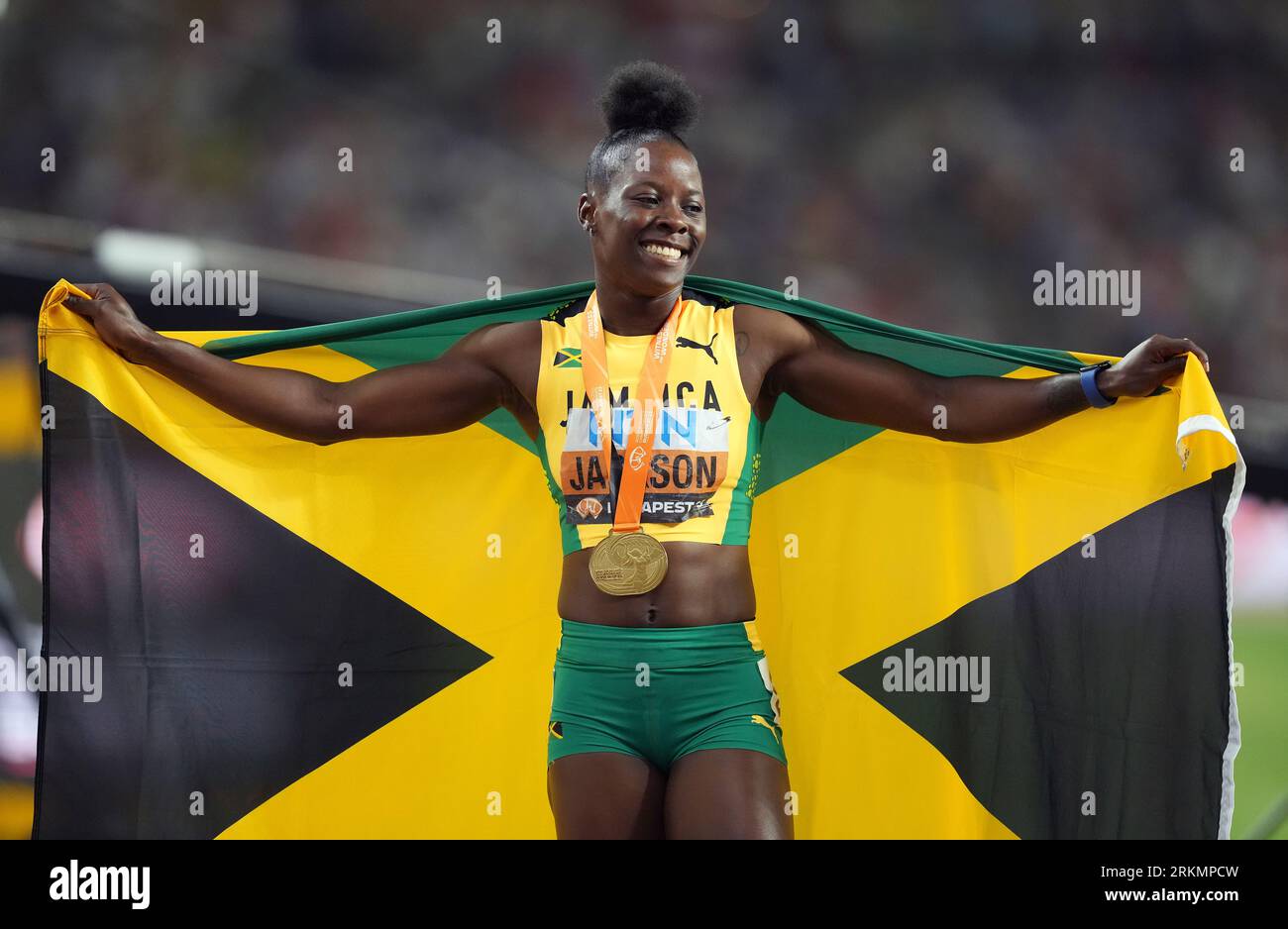Jamaica’s Shericka Jackson after winning the Women’s 200m final on day ...