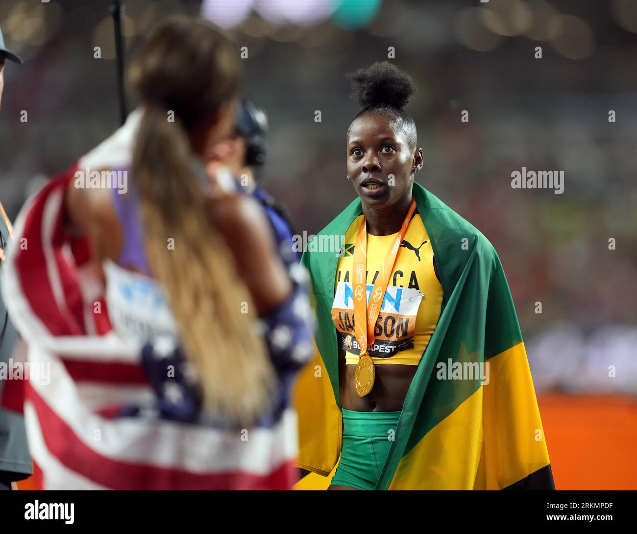 Jamaica’s Shericka Jackson after winning the Women’s 200m final on day ...