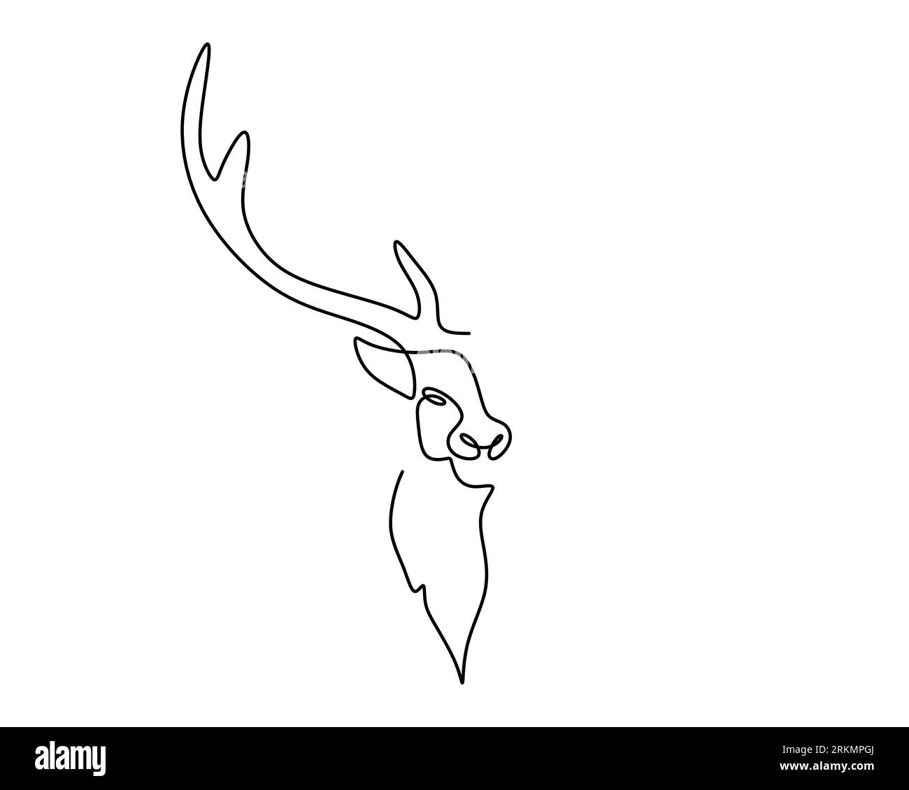 One continuous single line of half deer head poster isolated on white ...