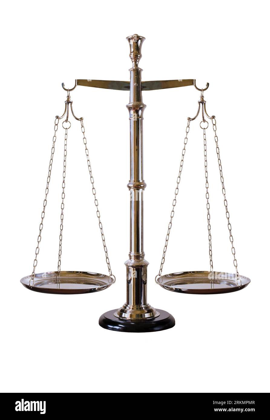 The scale of justice isolated on a white background Stock Photo - Alamy