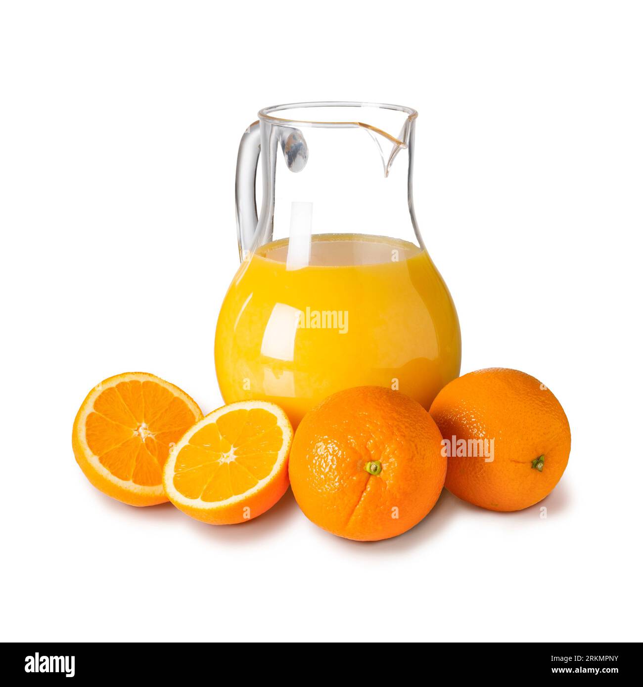 Orange juice in a glass pitcher with oranges Stock Photo - Alamy