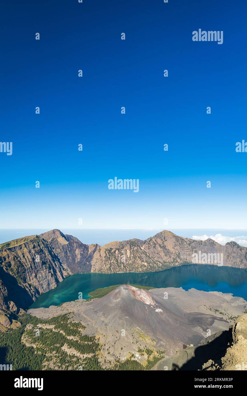 Mount Rinjani crater and lake view from summit, Lombok, Indonesia ...