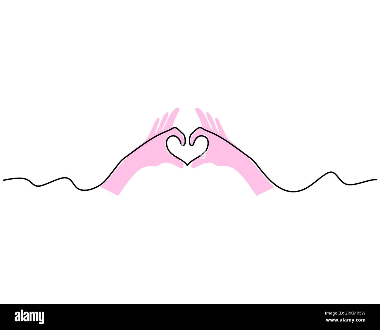 One continuous single line of two hand make heart pose with fingers for ...
