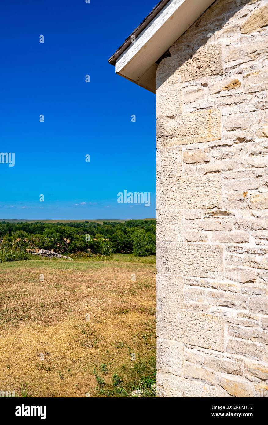 The preserved limestone school house at Tallgrass Prairie National ...