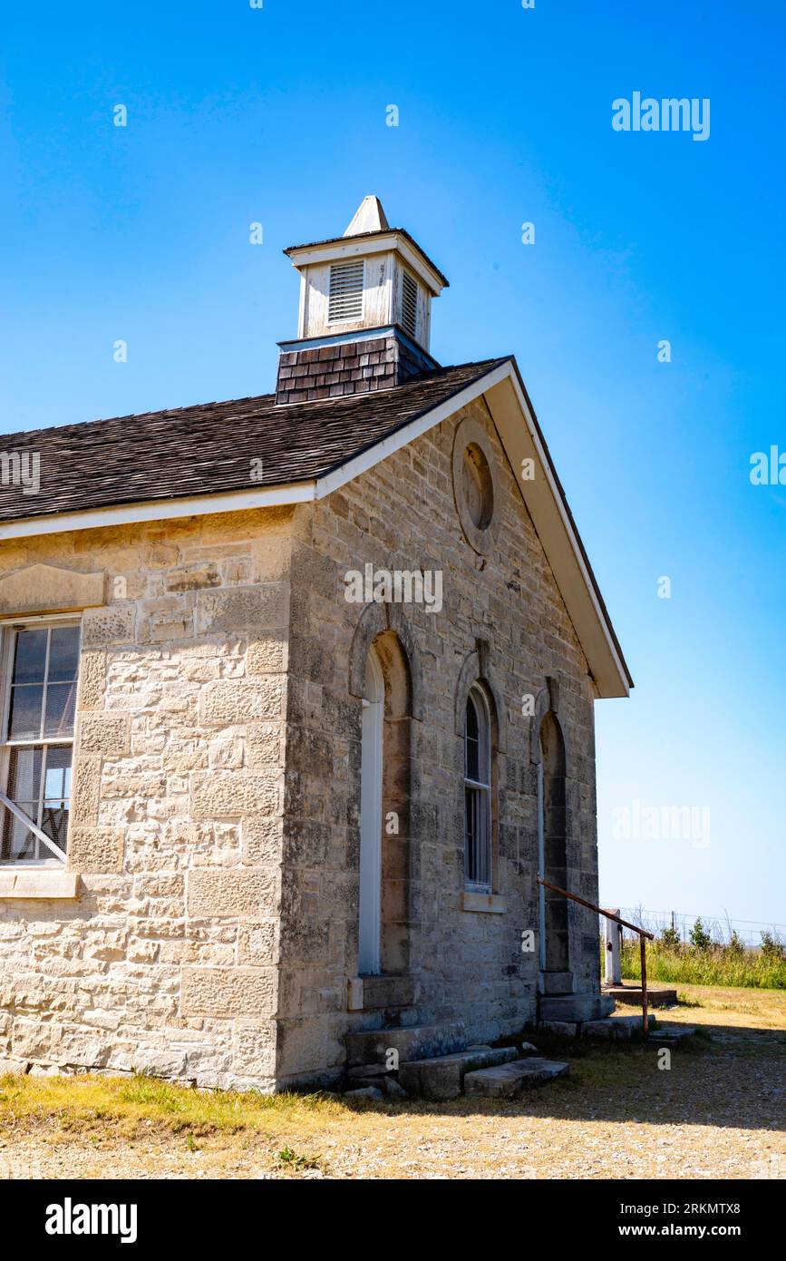 The preserved limestone school house at Tallgrass Prairie National ...