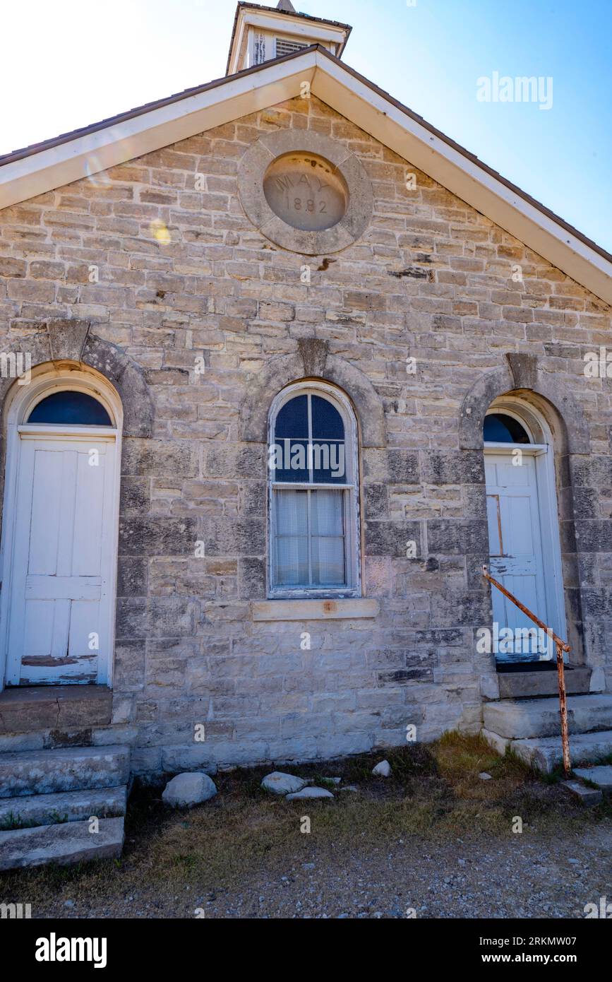 The preserved limestone school house at Tallgrass Prairie National ...