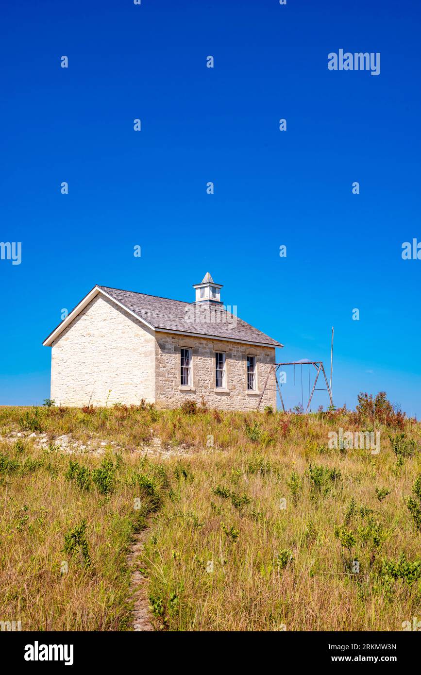 The preserved limestone school house at Tallgrass Prairie National ...